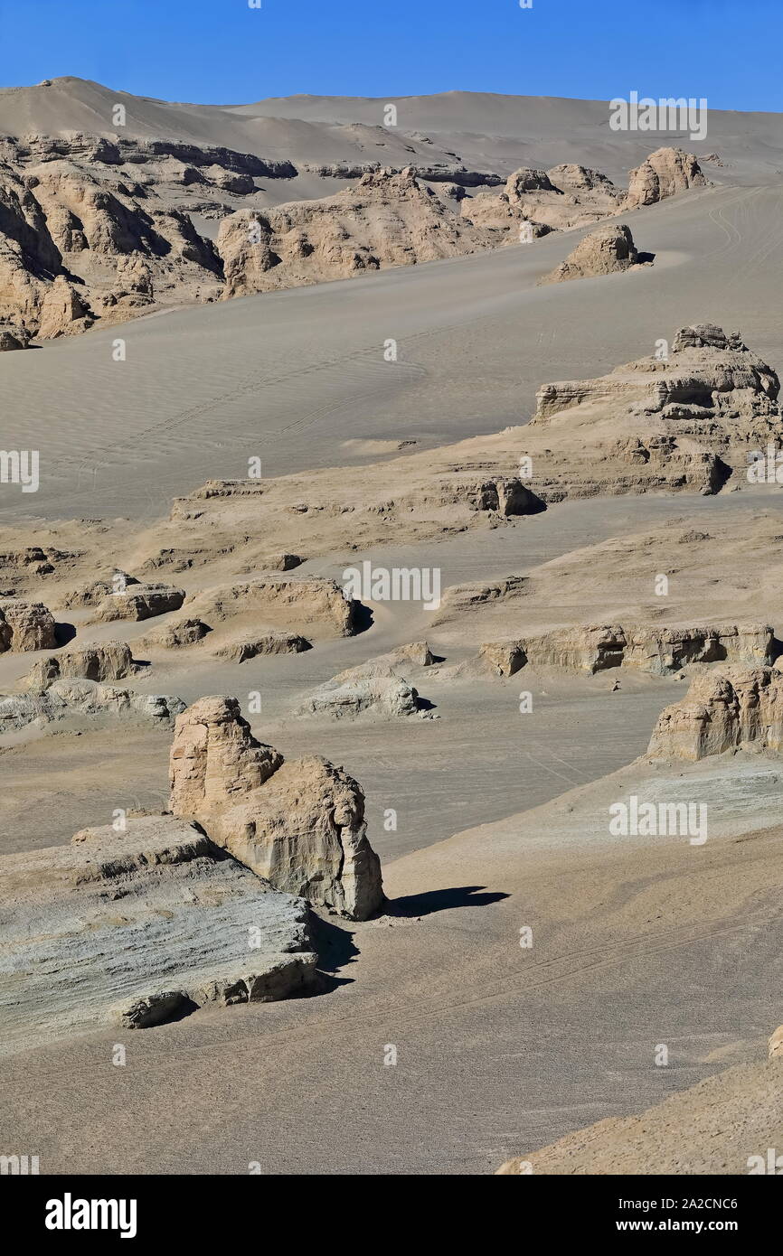 Yardangs-wind eroded rock and bedrock surfaces-alternating ridges and ...