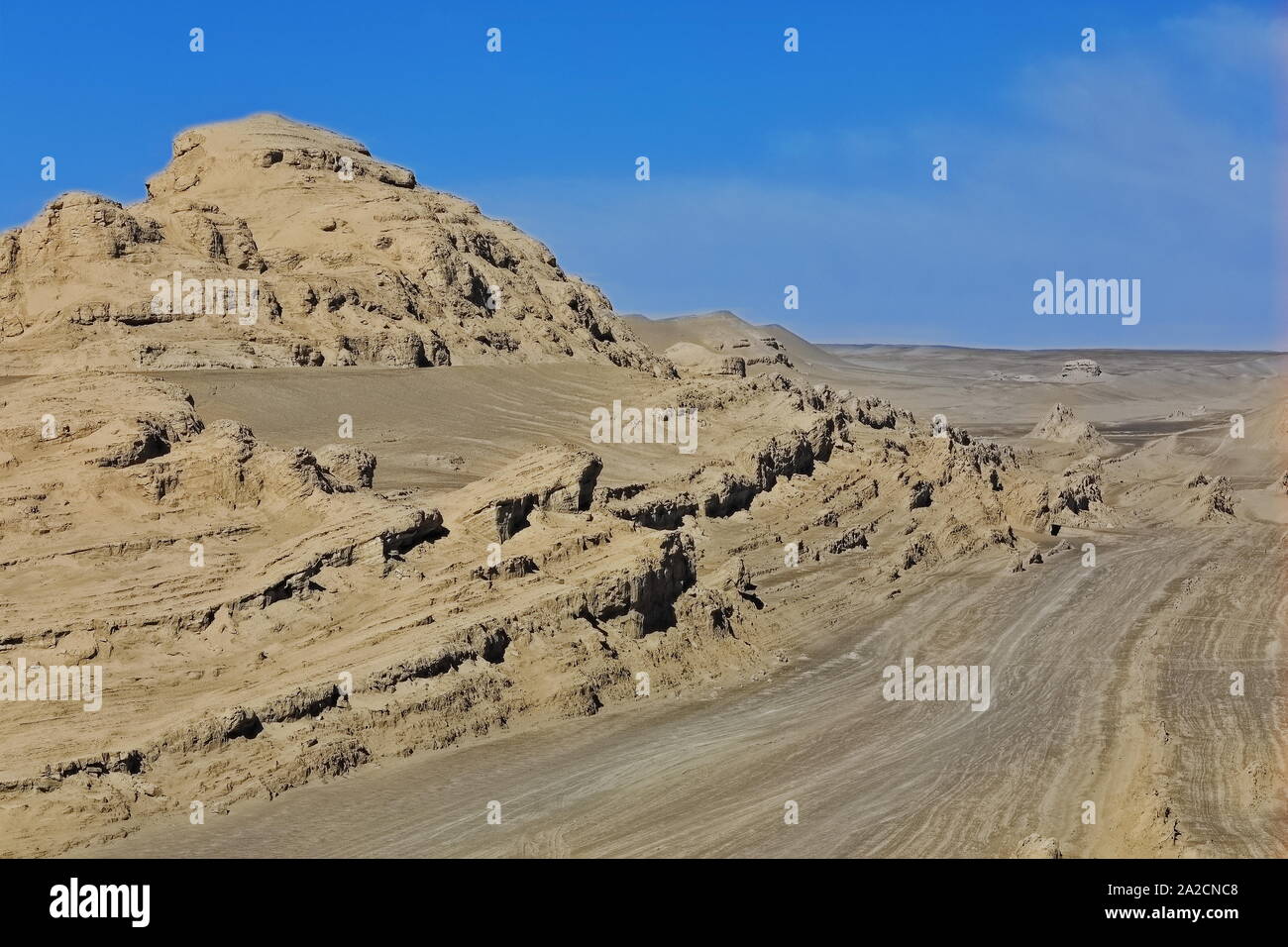 Yardangs-wind eroded rock and bedrock surfaces-alternating ridges and ...