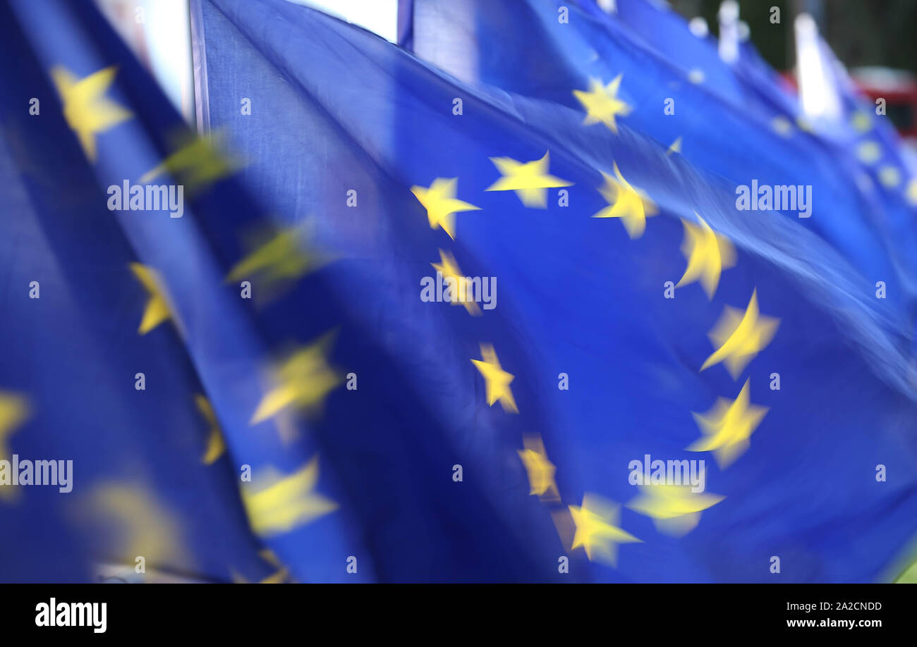 EU flags outside the Houses of Parliament, London Stock Photo - Alamy