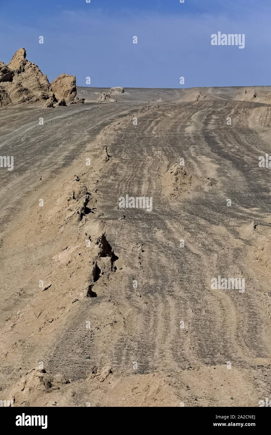 Yardangs-wind eroded rock and bedrock surfaces-alternating ridges and ...