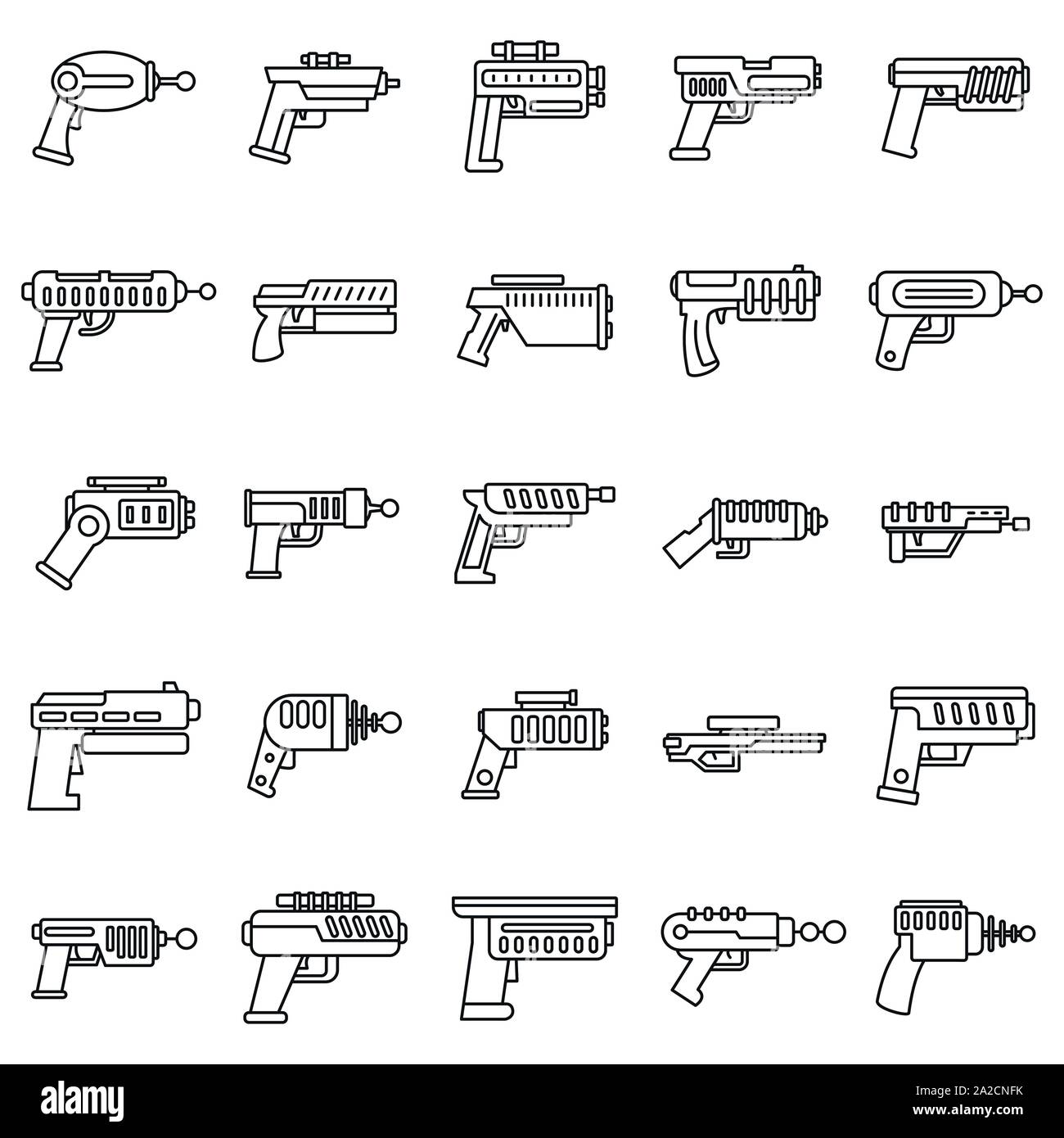Blaster shotgun icons set. Outline set of blaster shotgun vector icons ...