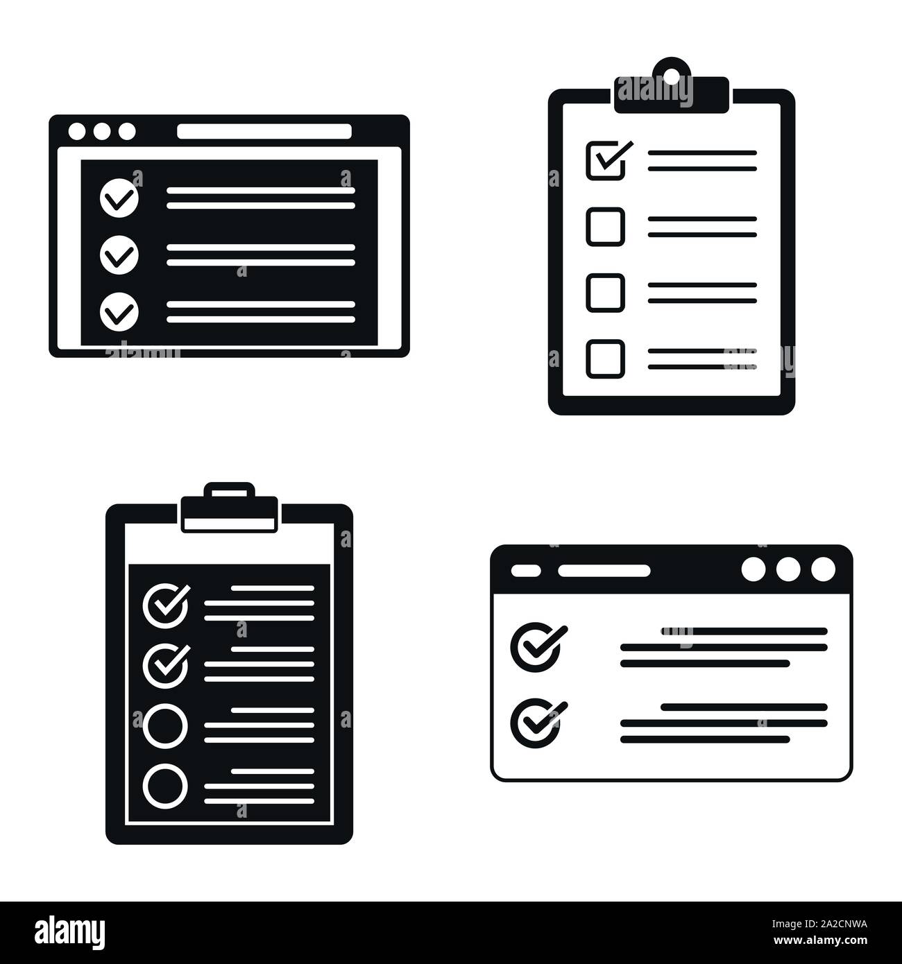 Checklist form icons set. Simple set of checklist form vector icons for ...
