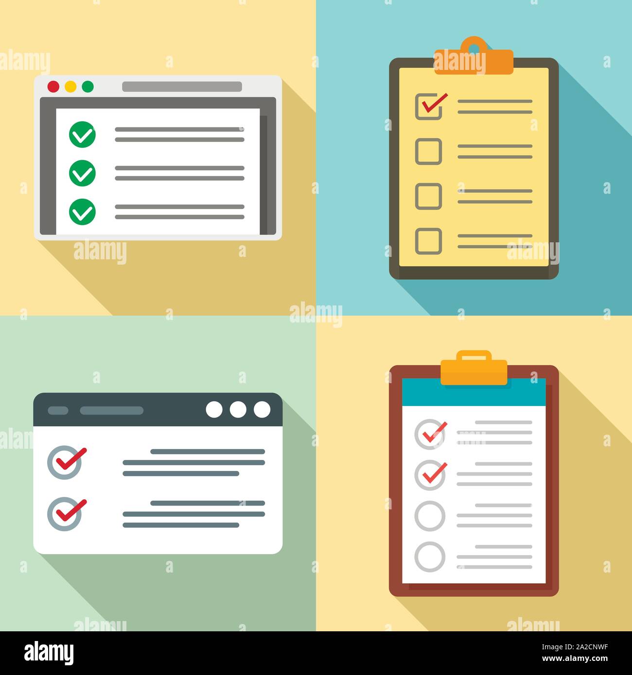 Checklist icons set. Flat set of checklist vector icons for web design ...