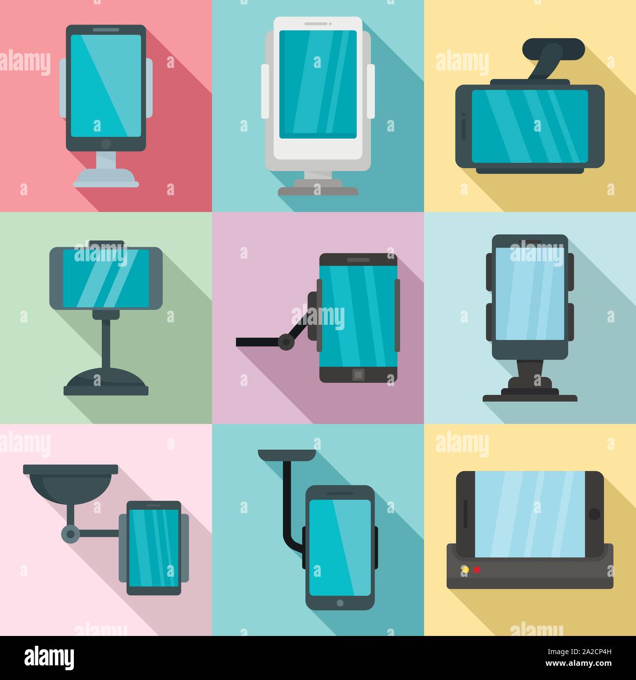 Mobile phone holder icons set. Flat set of mobile phone holder vector ...