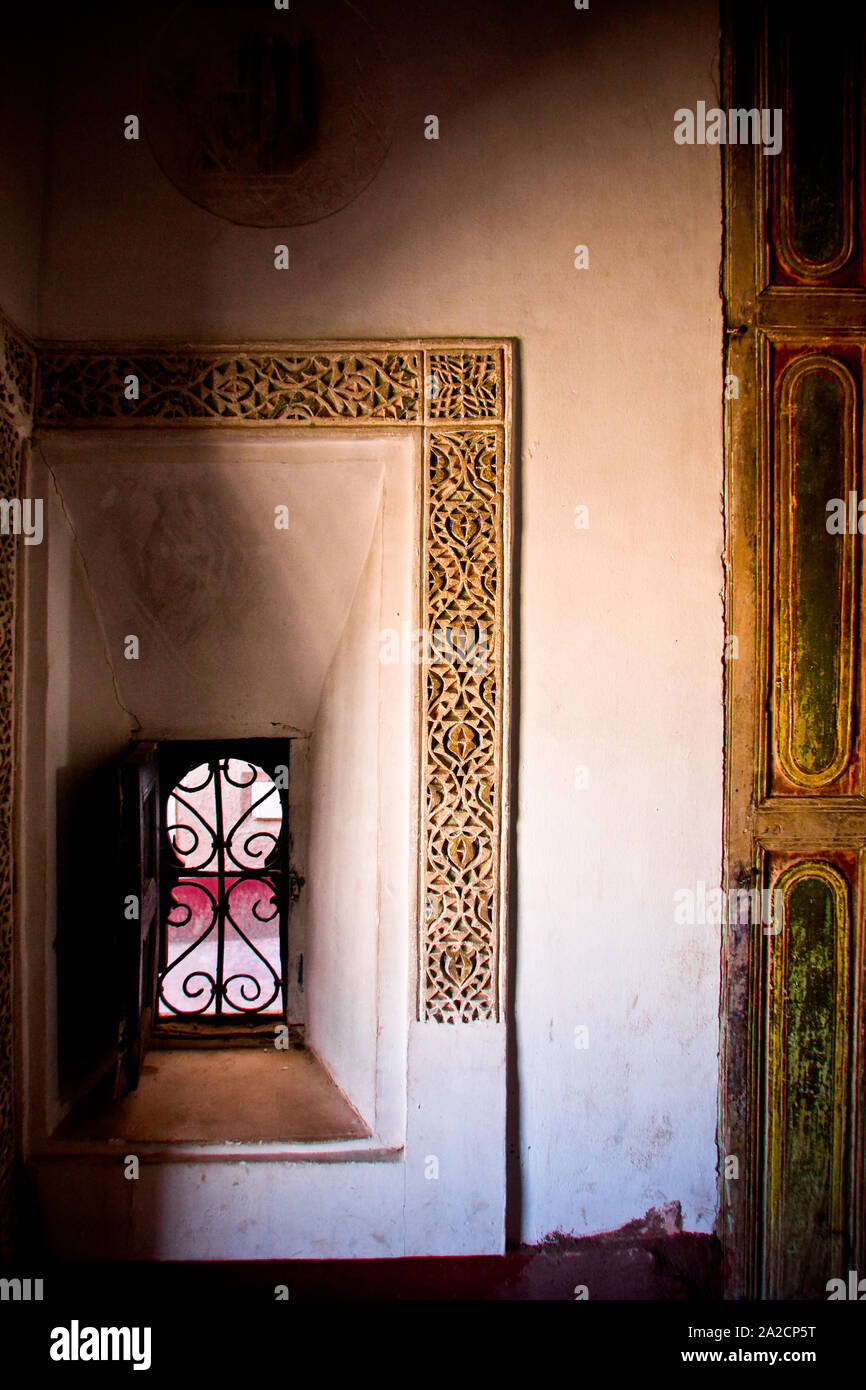 Small ornate lookout window located inside the esteinterno of the Casba ...