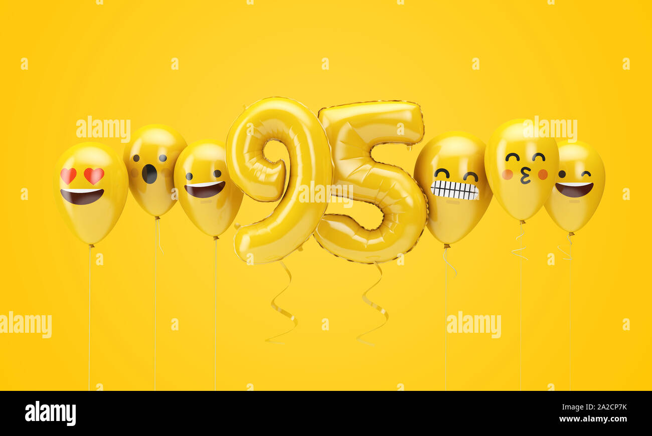 Number 95 yellow birthday emoji faces balloons. 3D Render Stock Photo ...