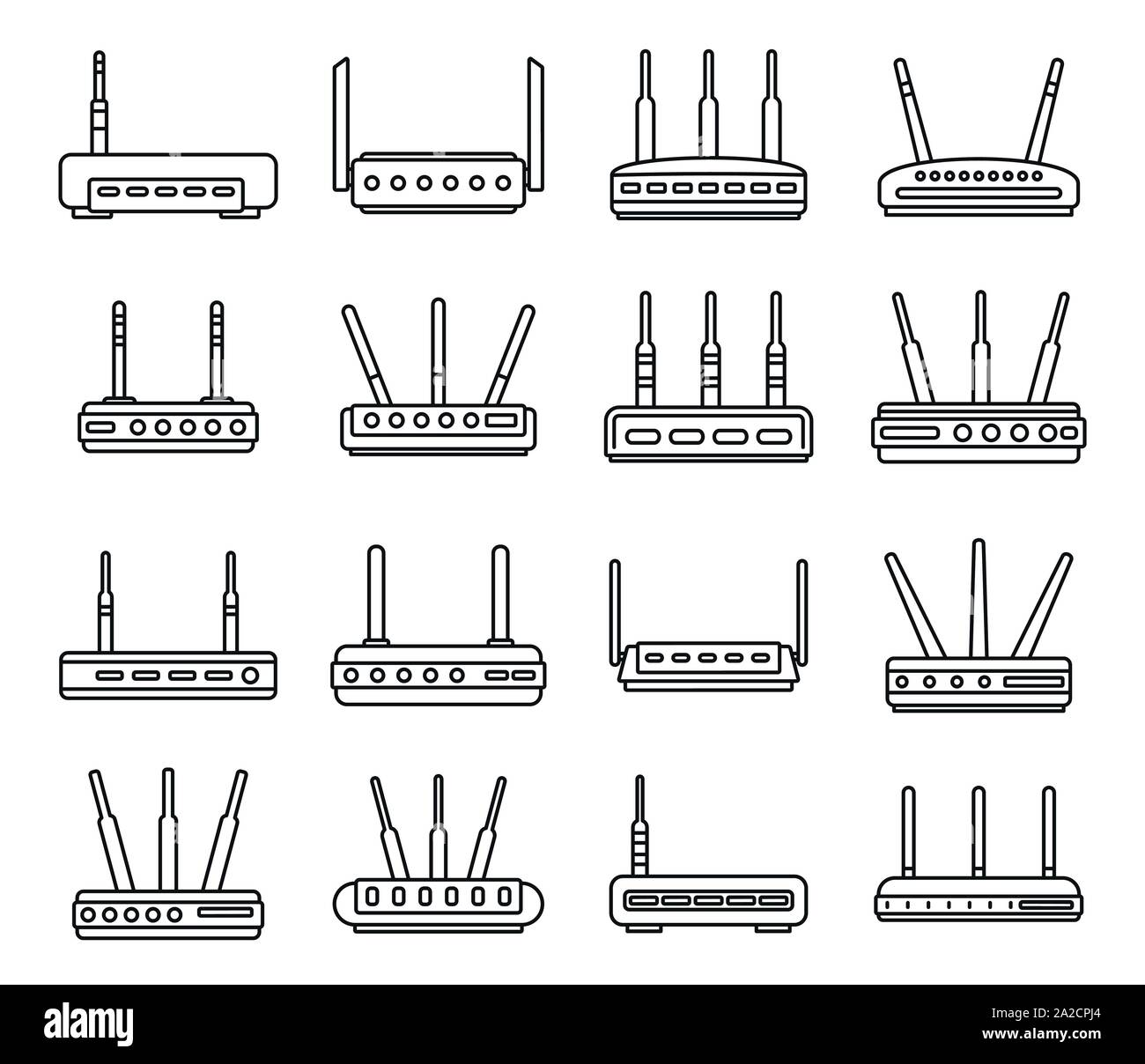 Modern Router Icons Set Outline Set Of Modern Router Vector Icons For Web Design Isolated On