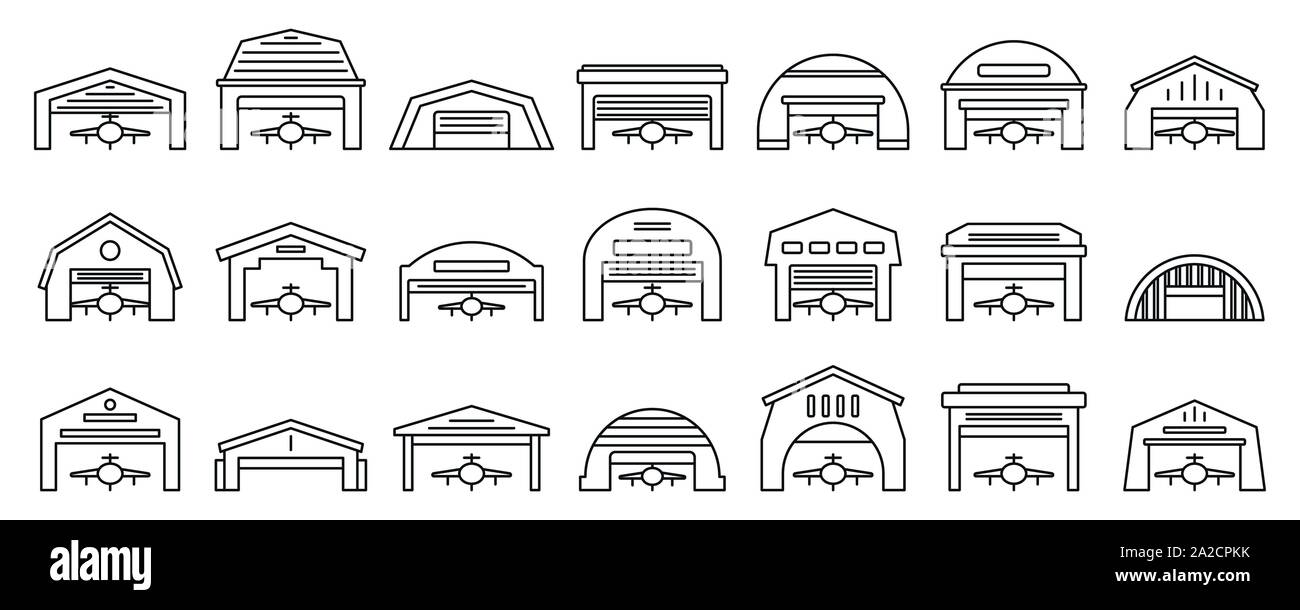 Airport Hangar Icons Set Outline Set Of Airport Hangar Vector Icons