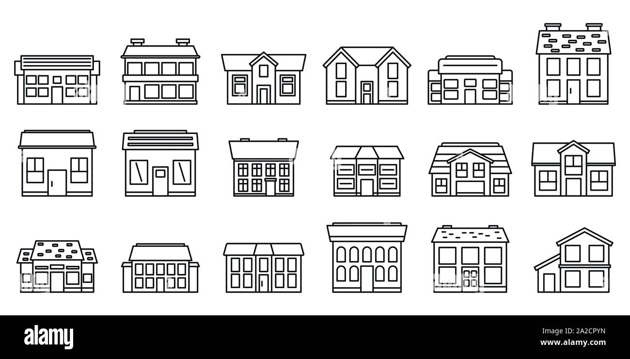 Cottage house icons set. Outline set of cottage house vector icons for ...