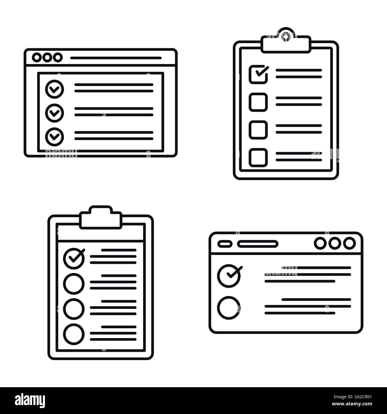 Checklist test icons set. Outline set of checklist test vector icons ...