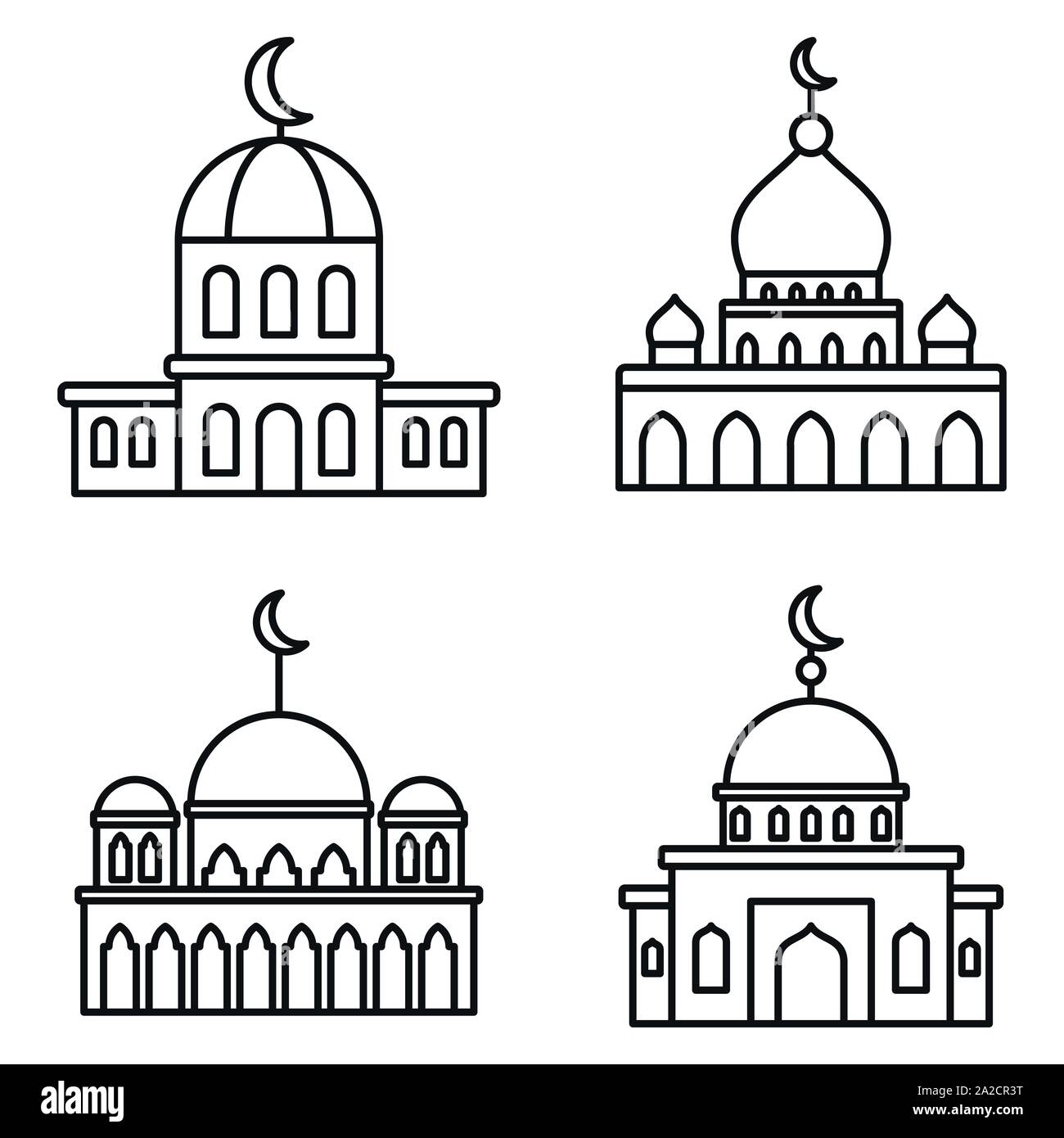 Mosque building icons set. Outline set of mosque building vector icons ...