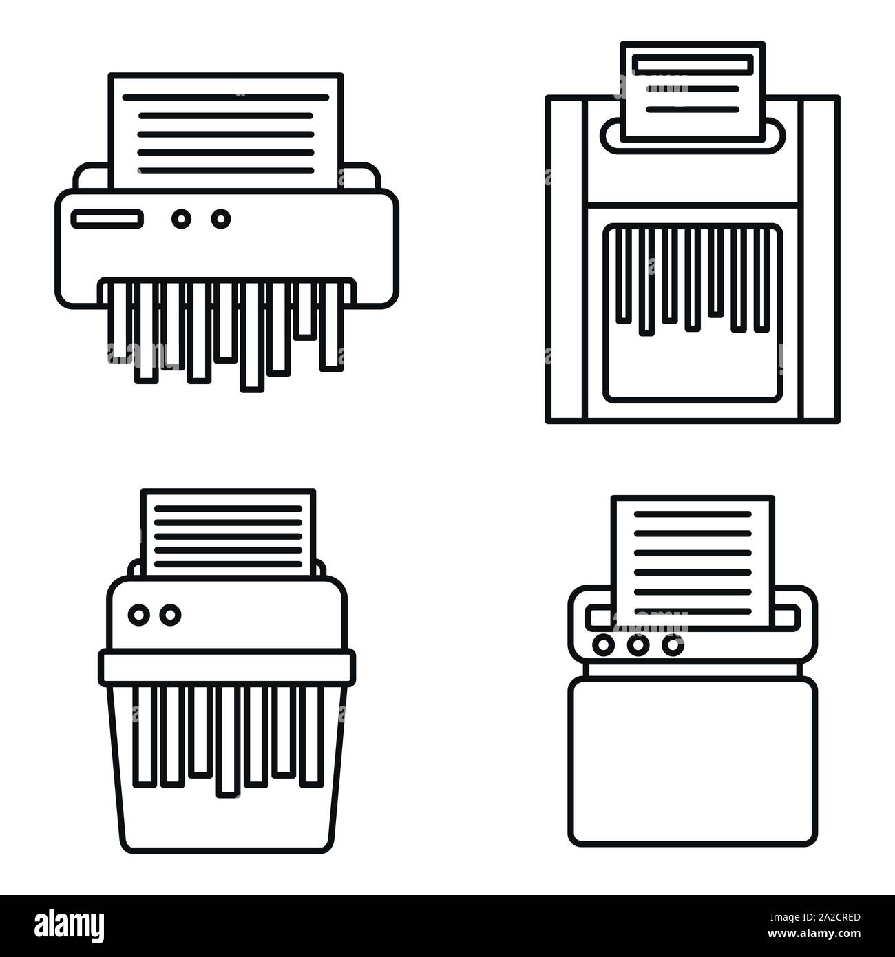 Shredder machine icons set. Outline set of shredder machine vector ...