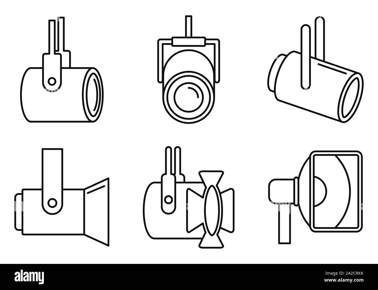 Spotlight lamp icons set. Outline set of spotlight lamp vector icons ...