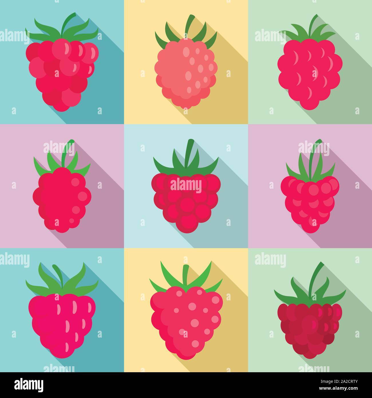 Raspberry icons set. Flat set of raspberry vector icons for web design ...