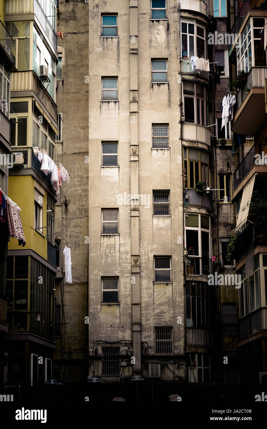 Alleys of a central Naples neighborhood with colorful terraces Stock ...