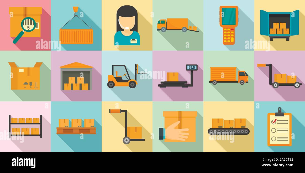 Warehouse icons set. Flat set of warehouse vector icons for web design ...