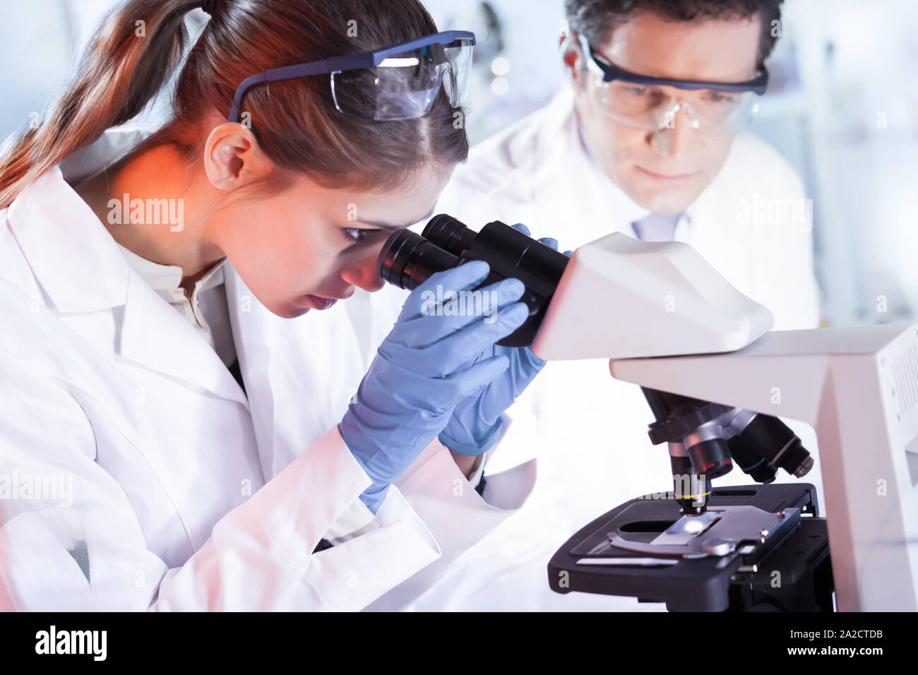 Young researchers researching in life science laboratory Stock Photo ...
