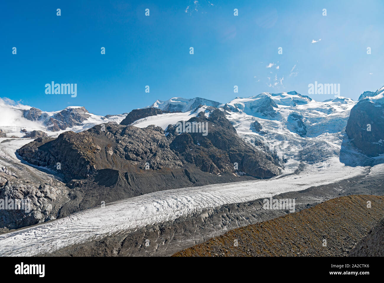The Morteratsch Glacier is the largest glacier by area in the Bernina ...