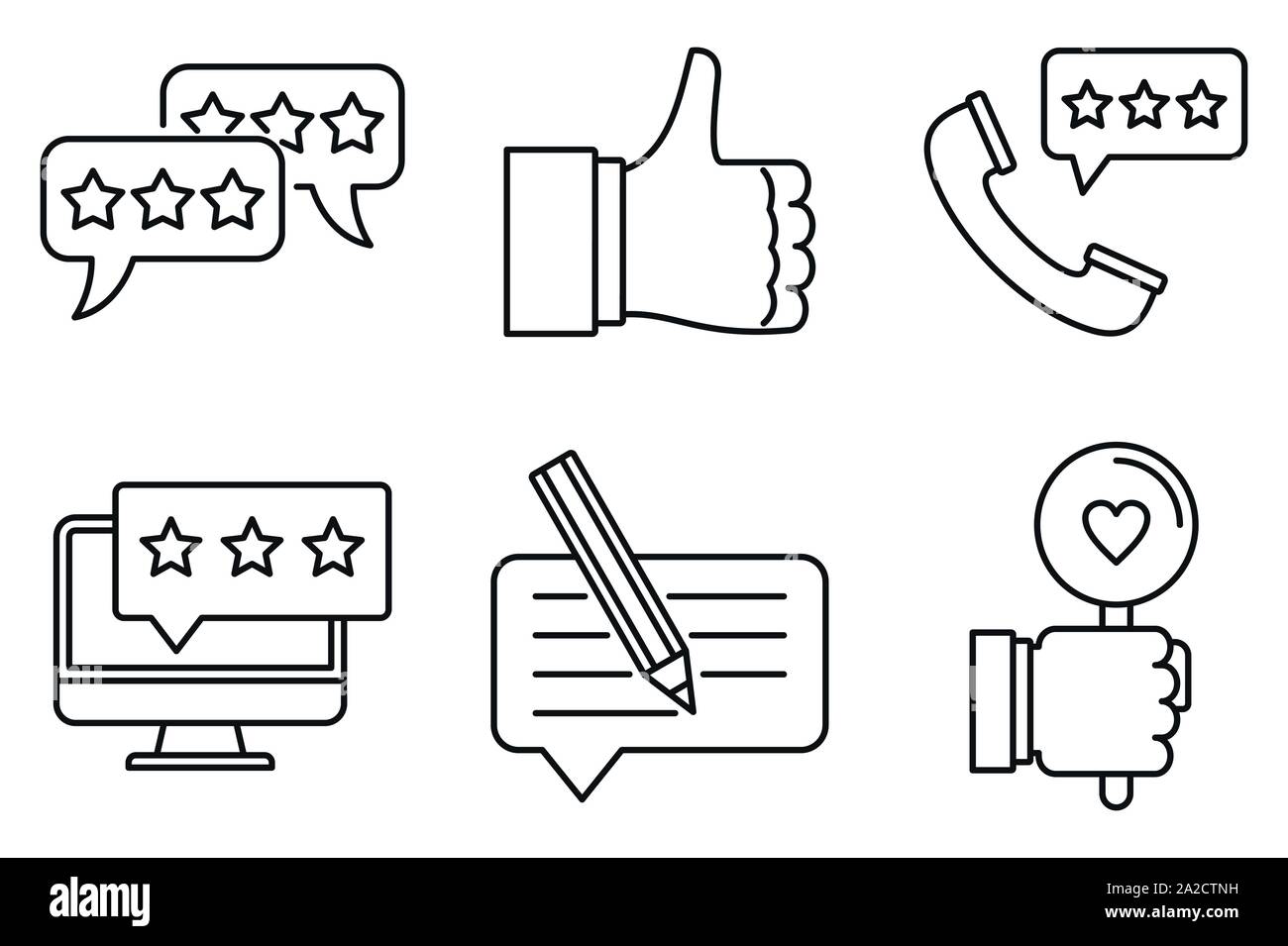 Review icons set. Outline set of review vector icons for web design ...