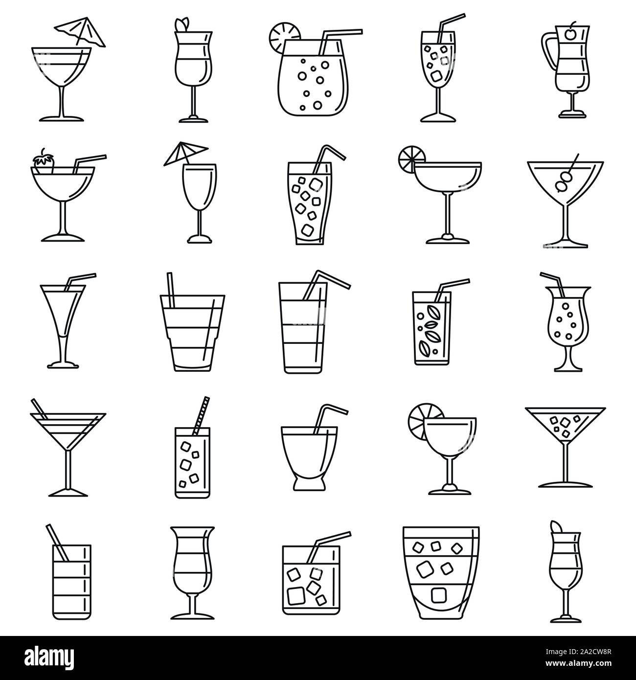 Party cocktail icons set. Outline set of party cocktail vector icons ...