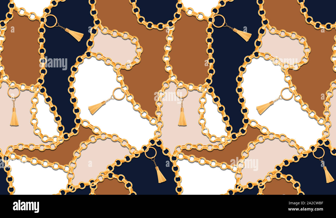 Seamless Pattern with Golden Chains on Brown, Light brown and dark blue ...