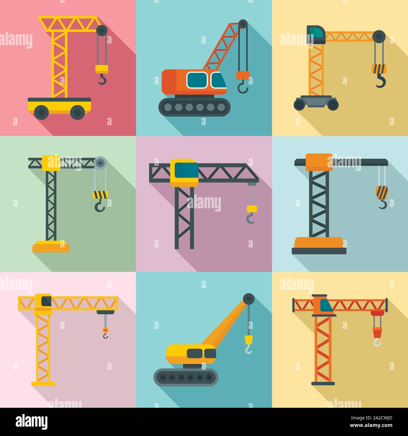 Crane icons set. Flat set of crane vector icons for web design Stock ...