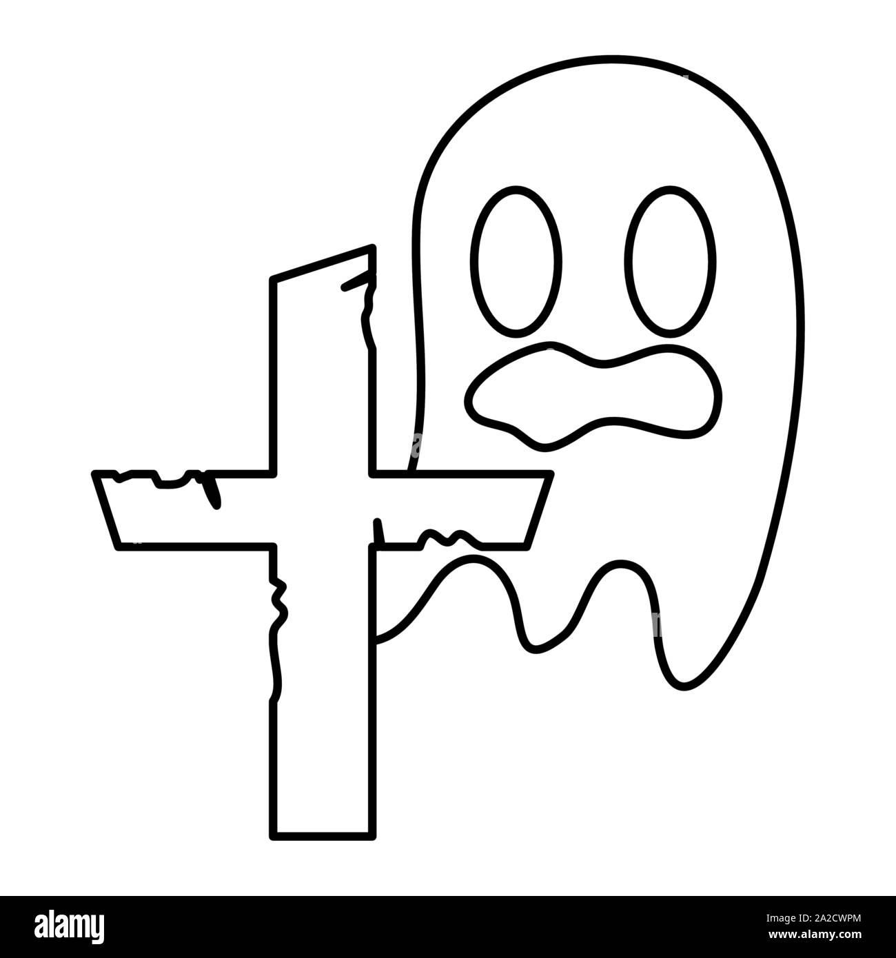 ghost cross trick or treat happy halloween vector illustration line ...