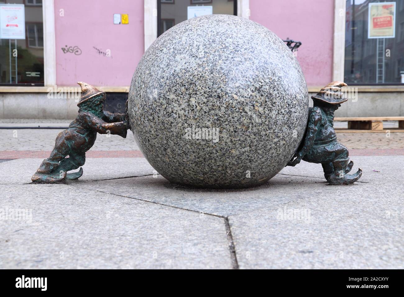 WROCLAW, POLAND - MAY 11, 2018: Sisyphus gnomes of dwarves small ...
