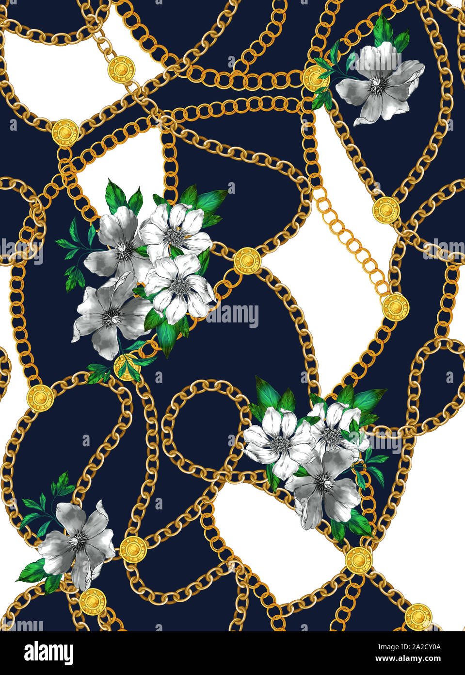 Seamless chains pattern with flowers, patch for print, fabric, textile ...