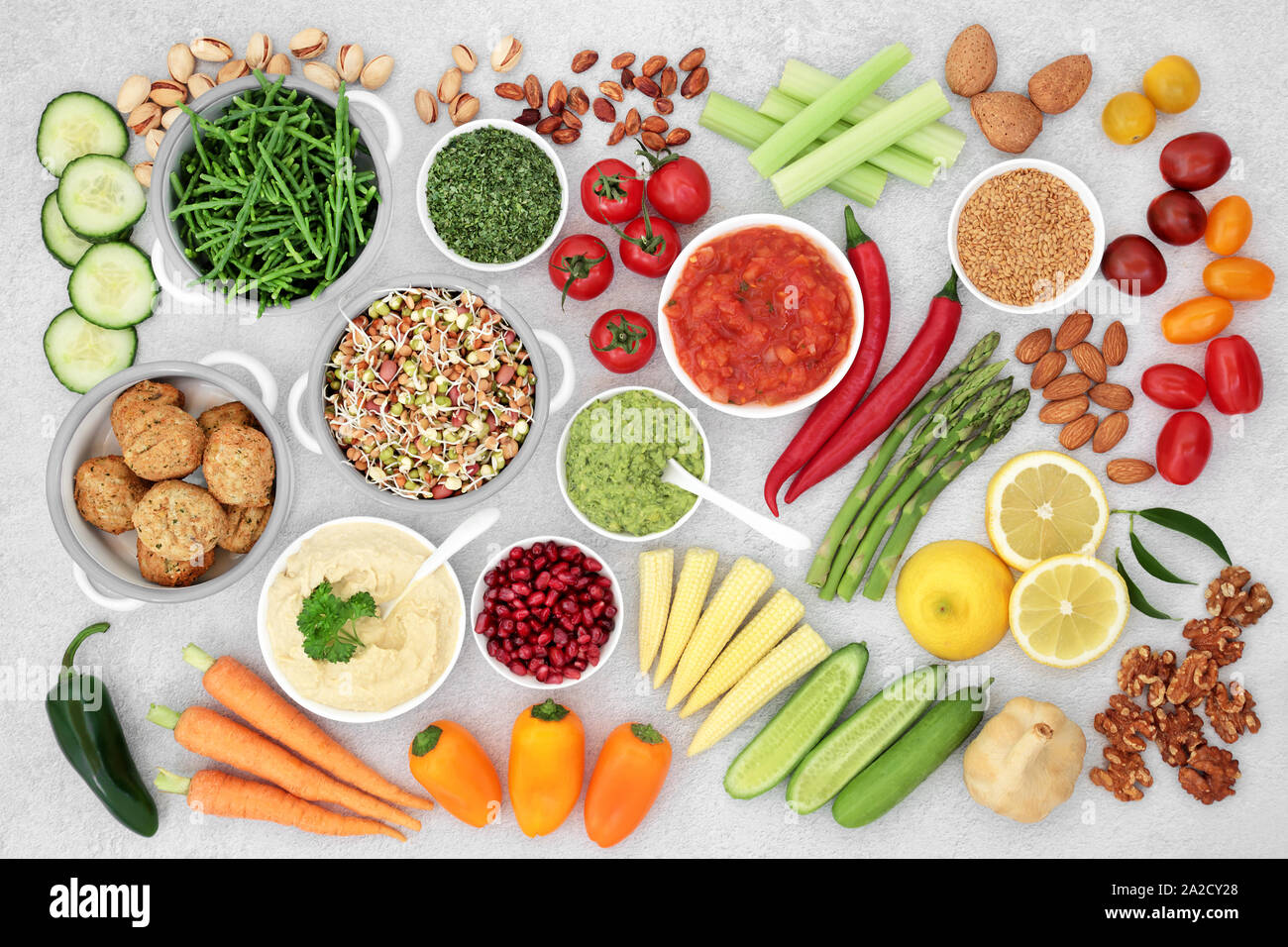 Health food for a vegan diet with falafel meat ball substitute, fruit ...