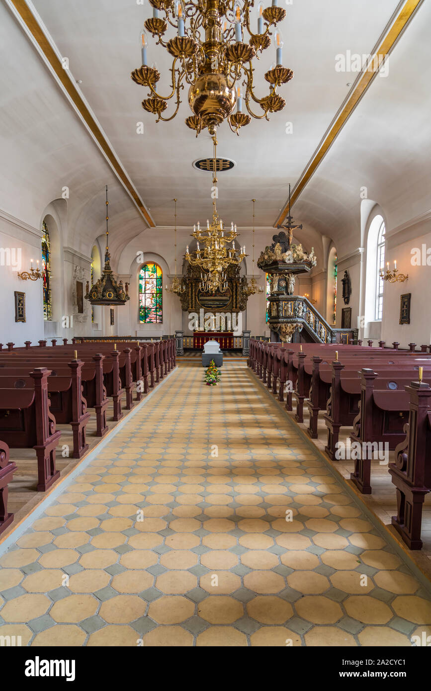 The Trinitatis Lutheran Church interior in Fredericia, Denmark Stock ...
