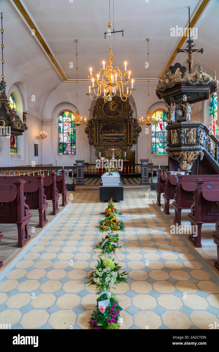 The Trinitatis Lutheran Church interior in Fredericia, Denmark Stock ...