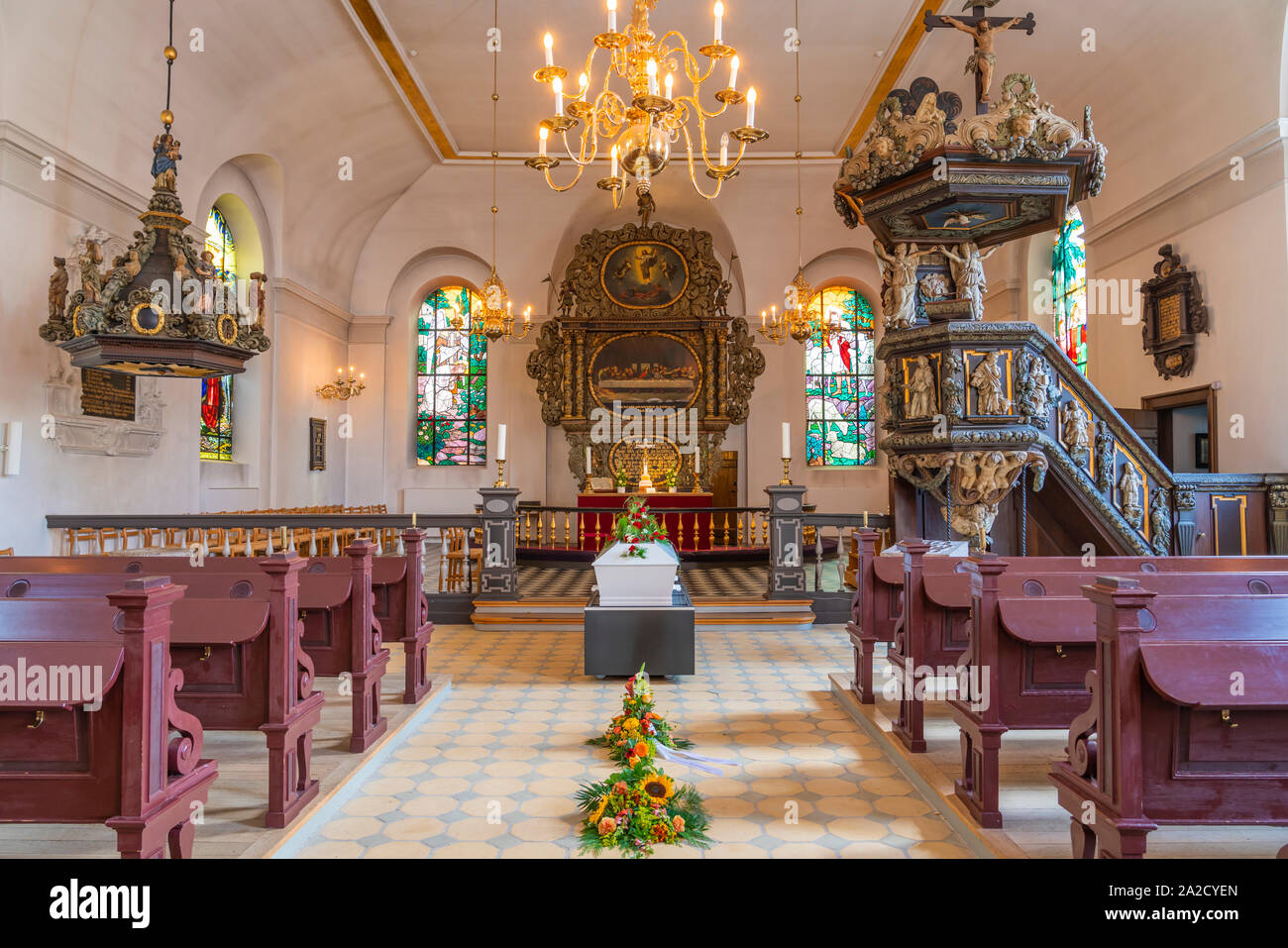 The Trinitatis Lutheran Church interior in Fredericia, Denmark Stock ...