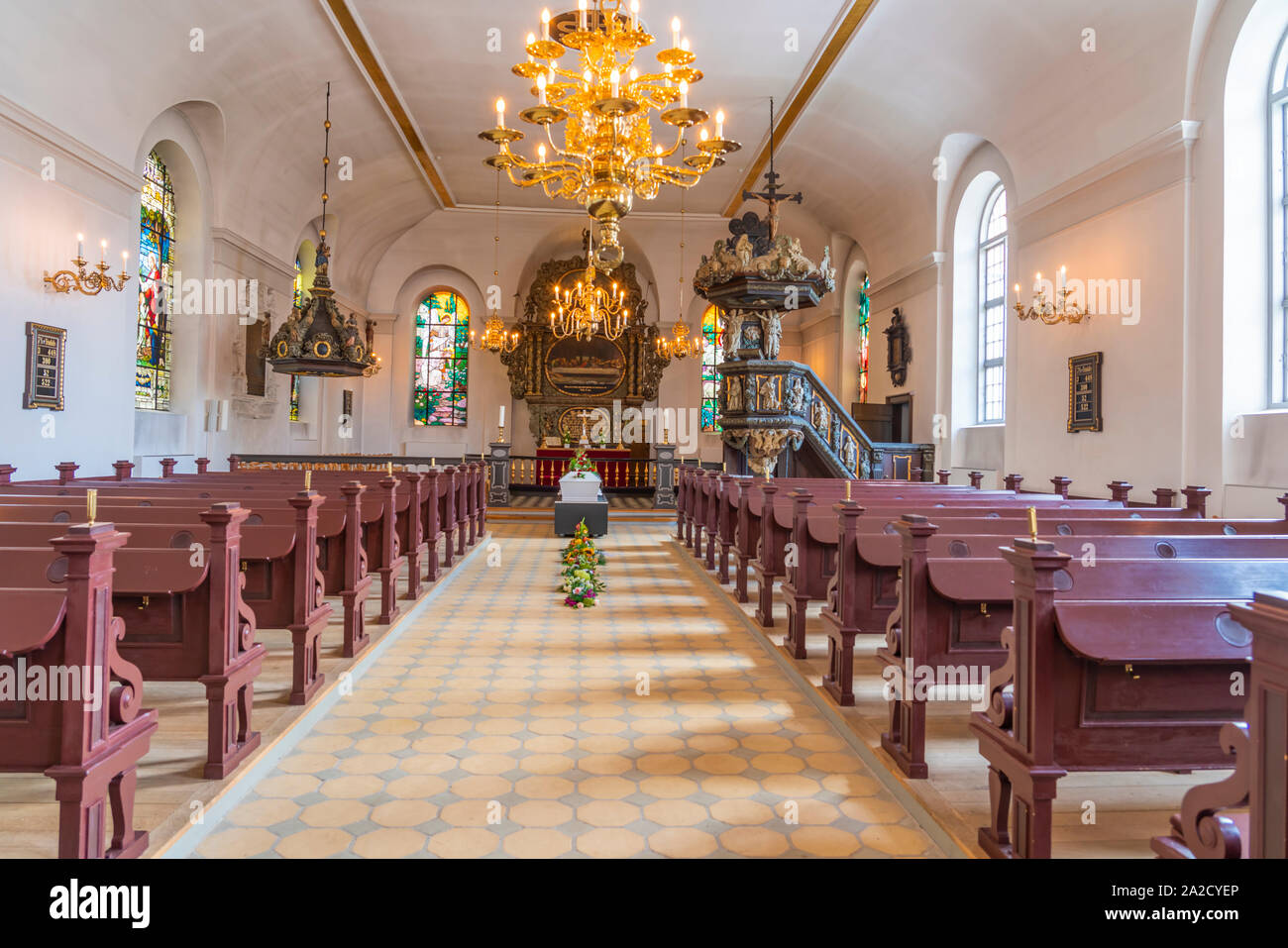 The Trinitatis Lutheran Church interior in Fredericia, Denmark Stock ...