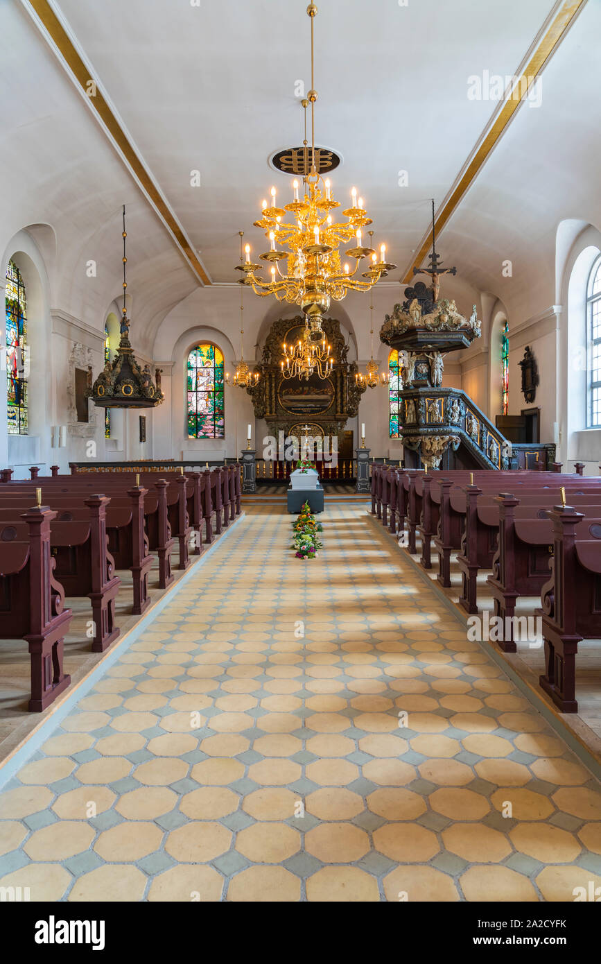 The Trinitatis Lutheran Church interior in Fredericia, Denmark Stock ...