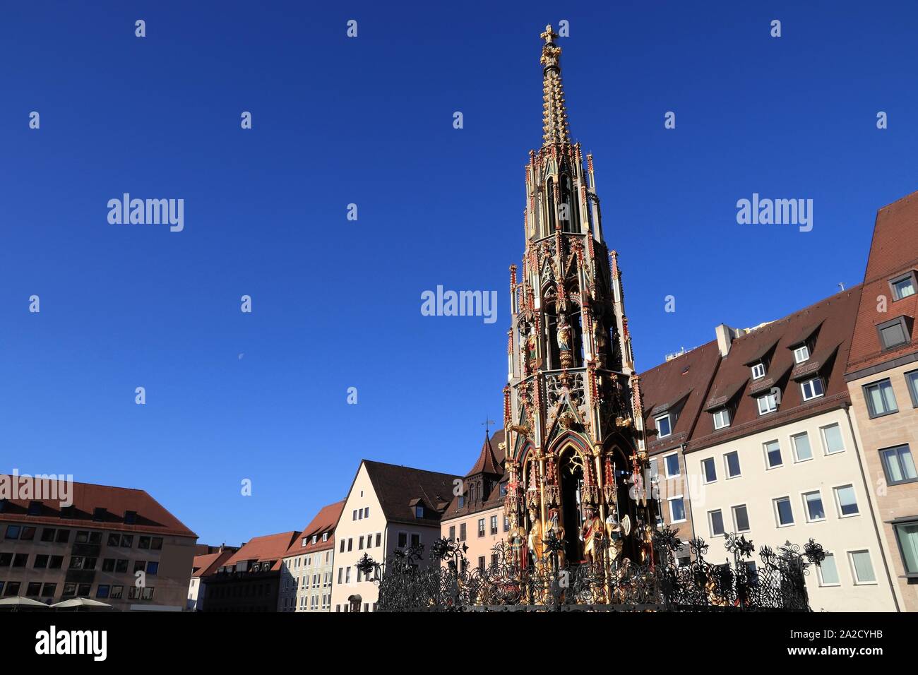 Nuremberg city landmark in Germany - Beautiful Fountain (Schoener ...