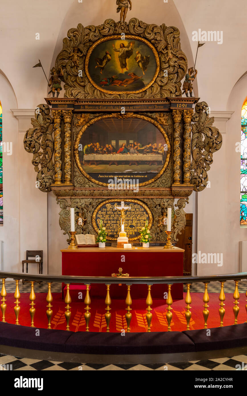 The Trinitatis Lutheran Church interior in Fredericia, Denmark Stock ...
