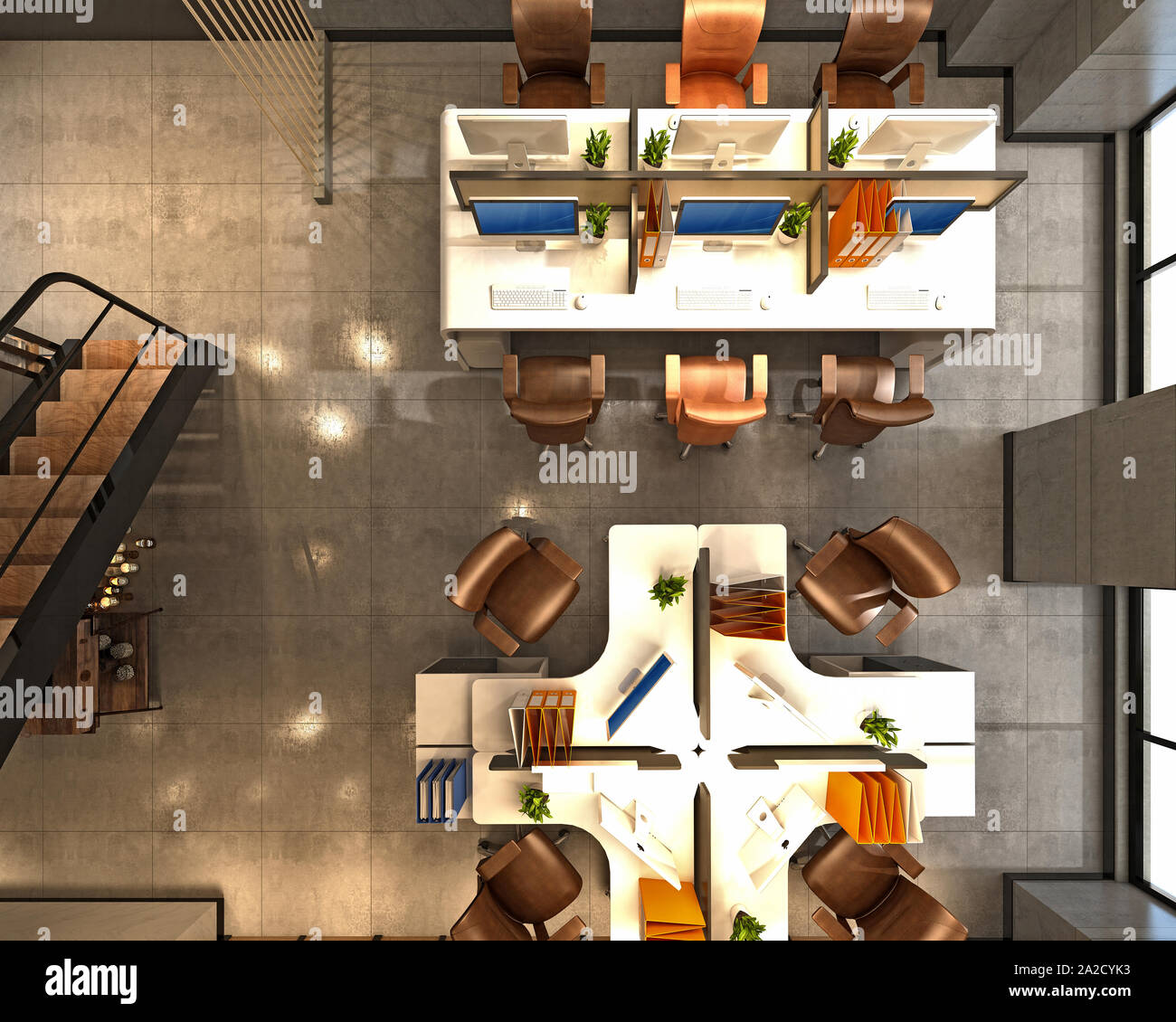 3d render of working office Stock Photo - Alamy