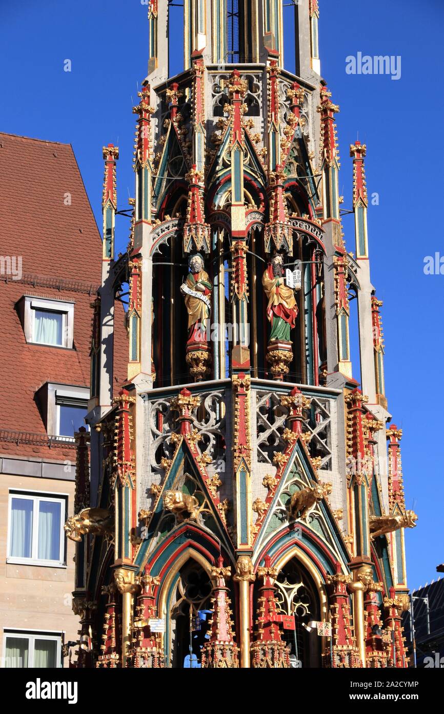 Nuremberg, Germany - Beautiful Fountain (Schoener Brunnen) at the Main ...