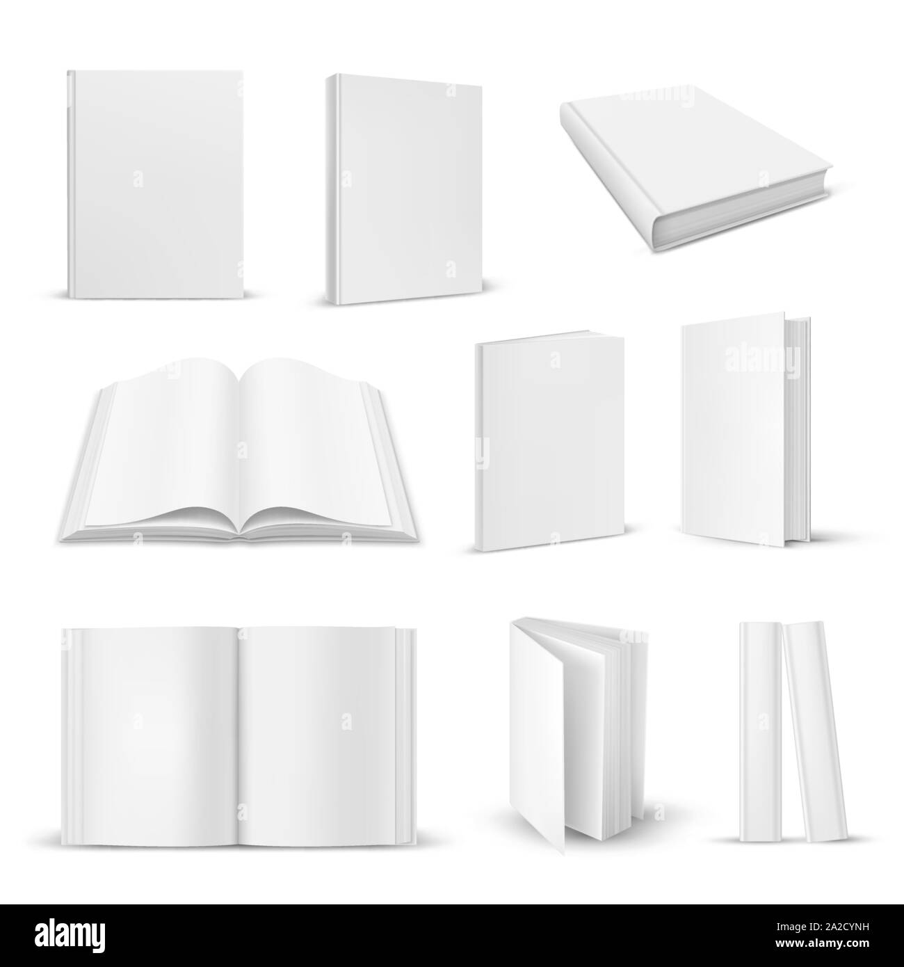 Closed and opened book white cover template Black and White Stock ...