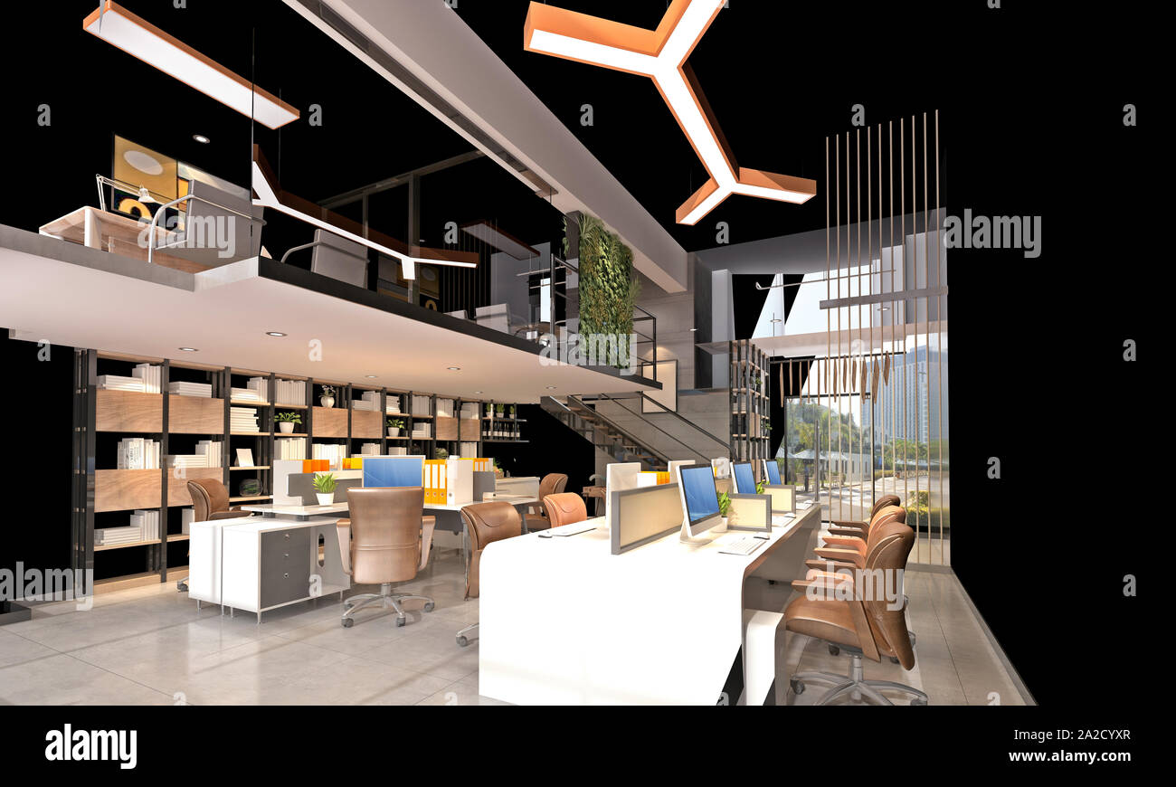 3d render of working office Stock Photo - Alamy