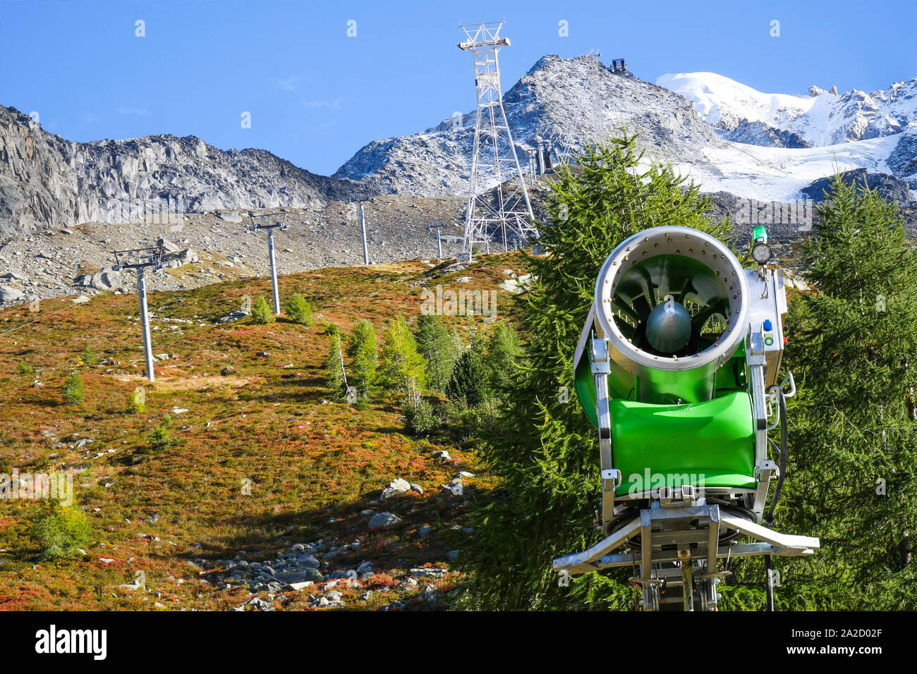 Snow cannon at Lognan cable car station, Chamonix-Mont-Blanc ...