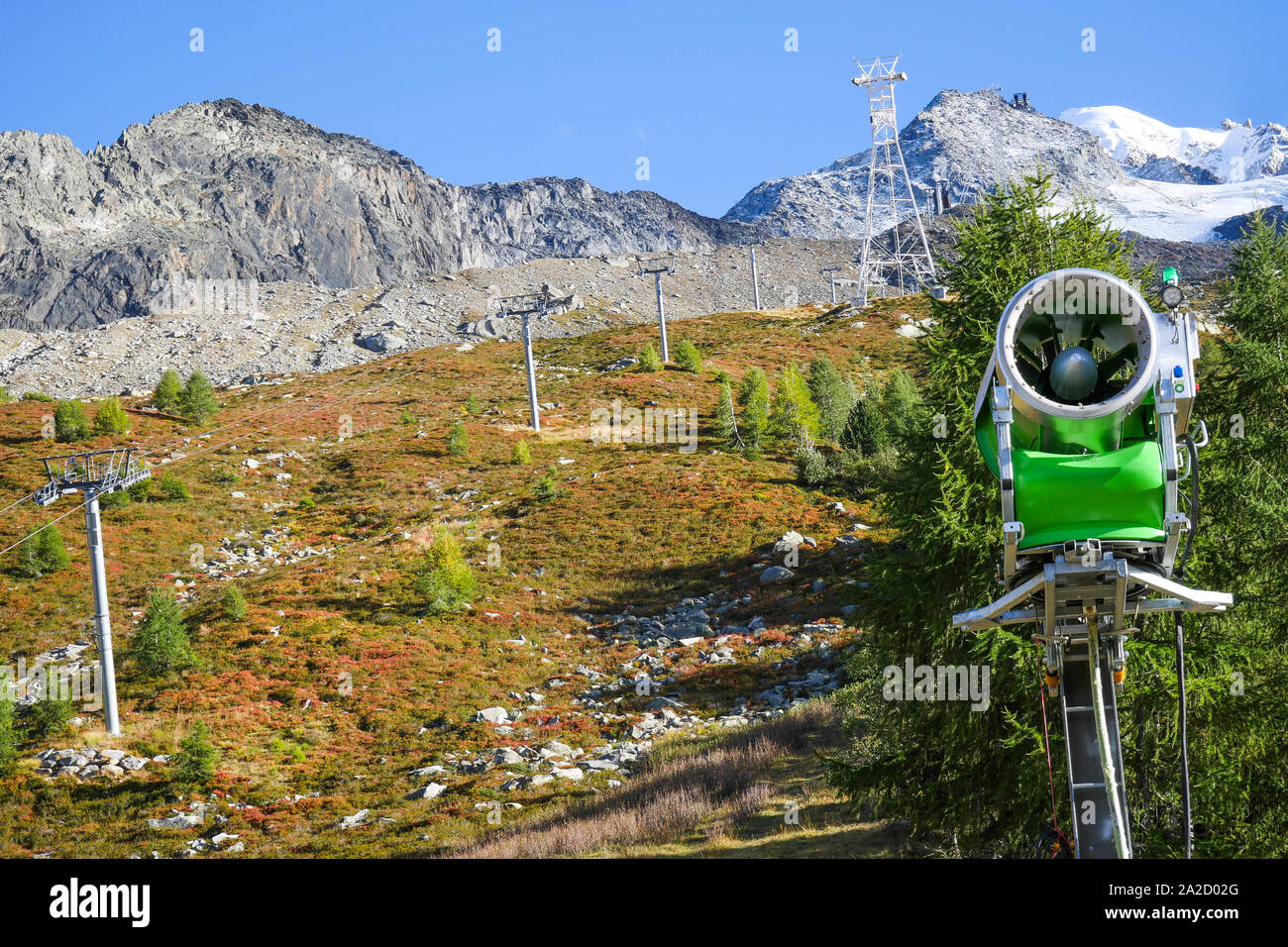 Snow cannon at Lognan cable car station, Chamonix-Mont-Blanc ...