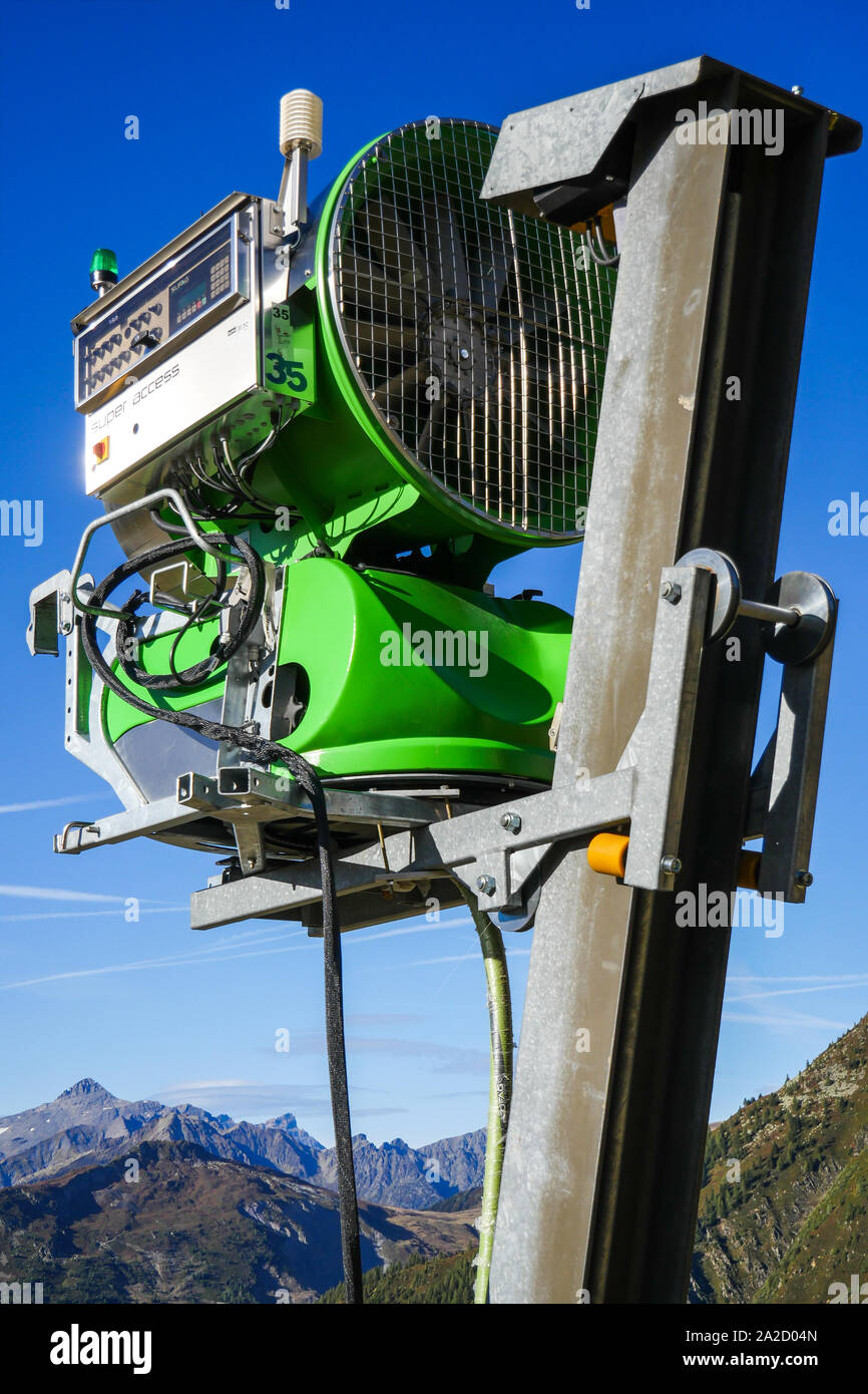 Snow cannon at Lognan cable car station, Chamonix-Mont-Blanc ...
