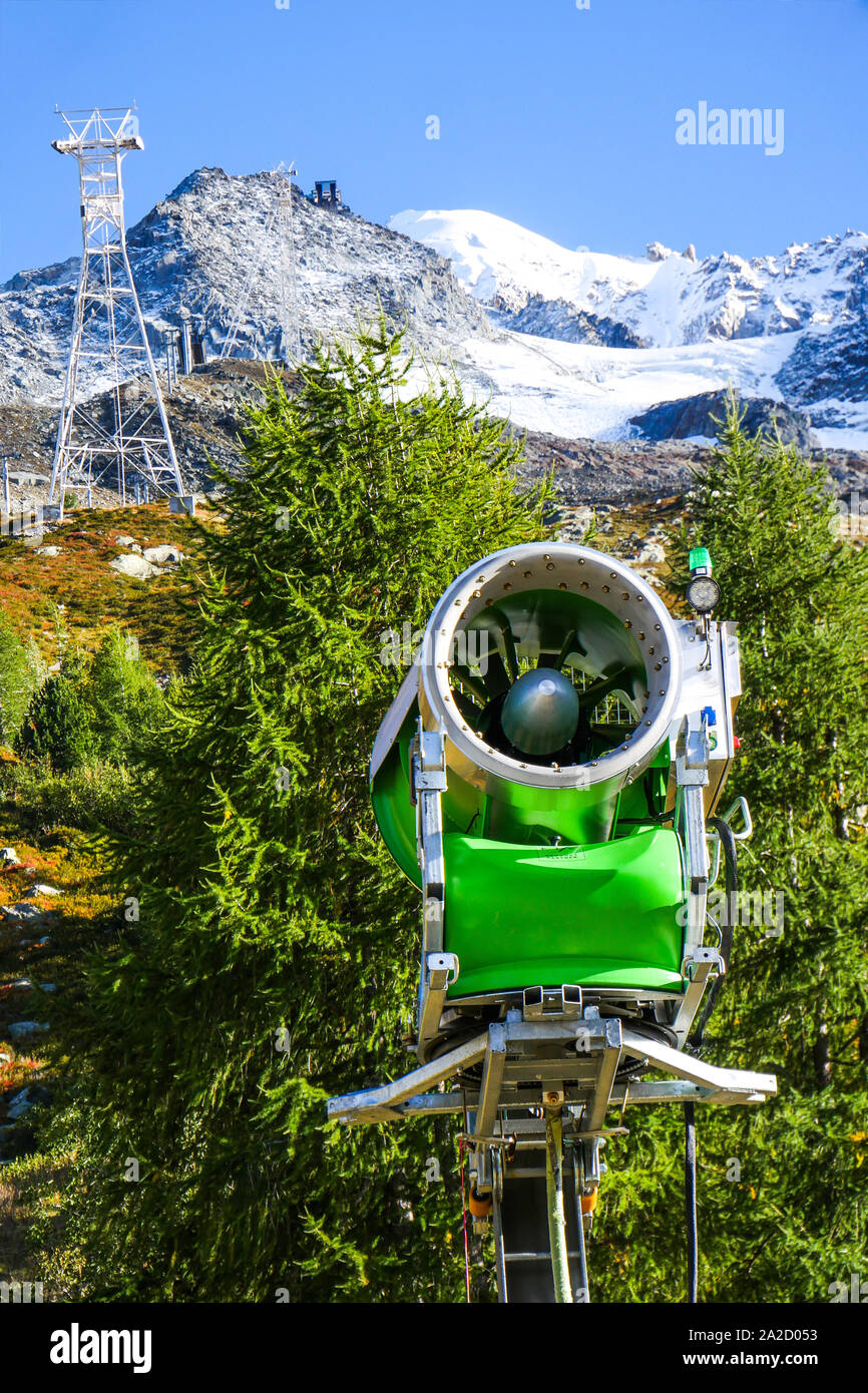 Snow cannon at Lognan cable car station, Chamonix-Mont-Blanc ...