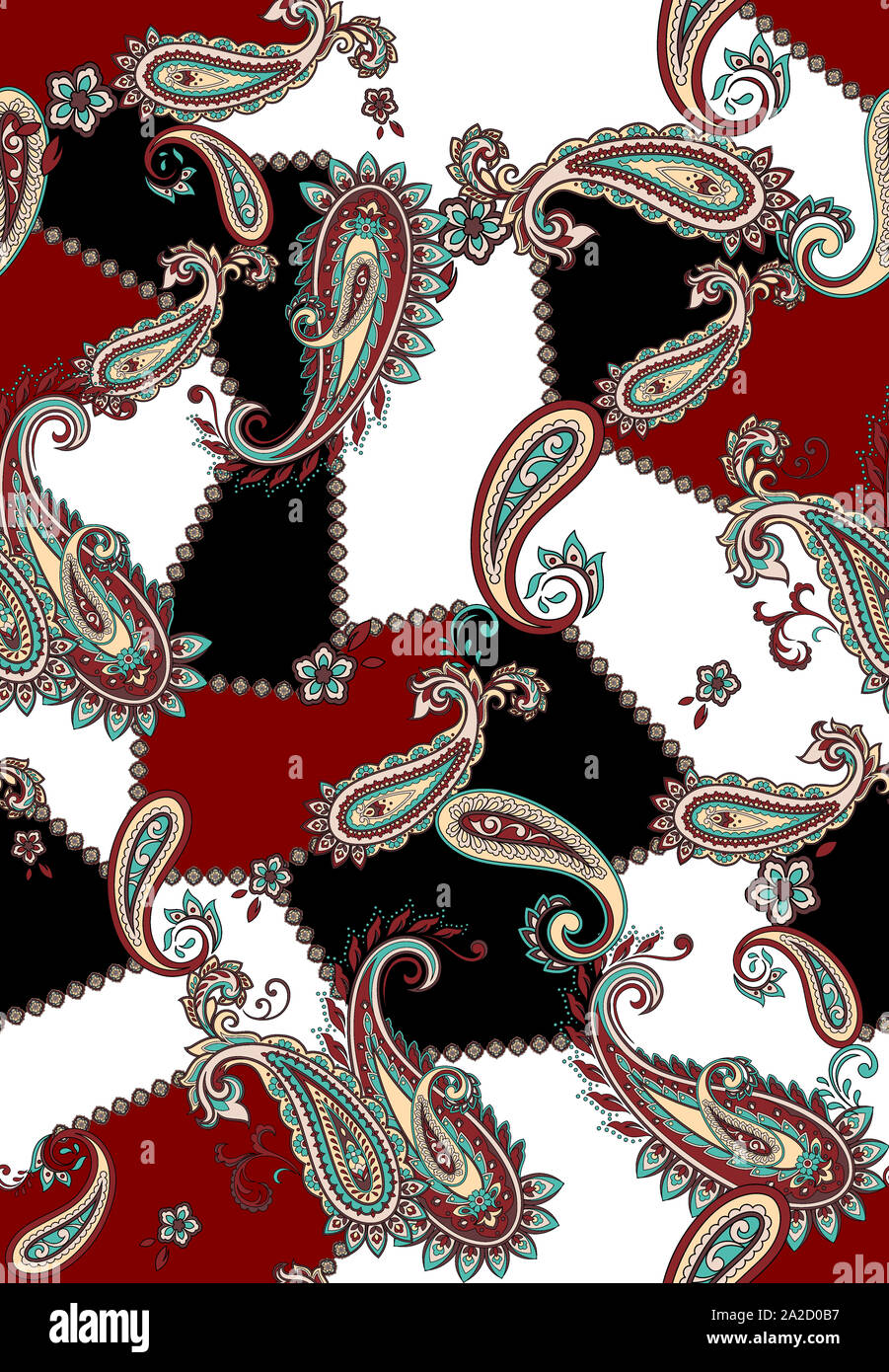 Seamless colored Paisley pattern, patch for print, fabric, textile ...