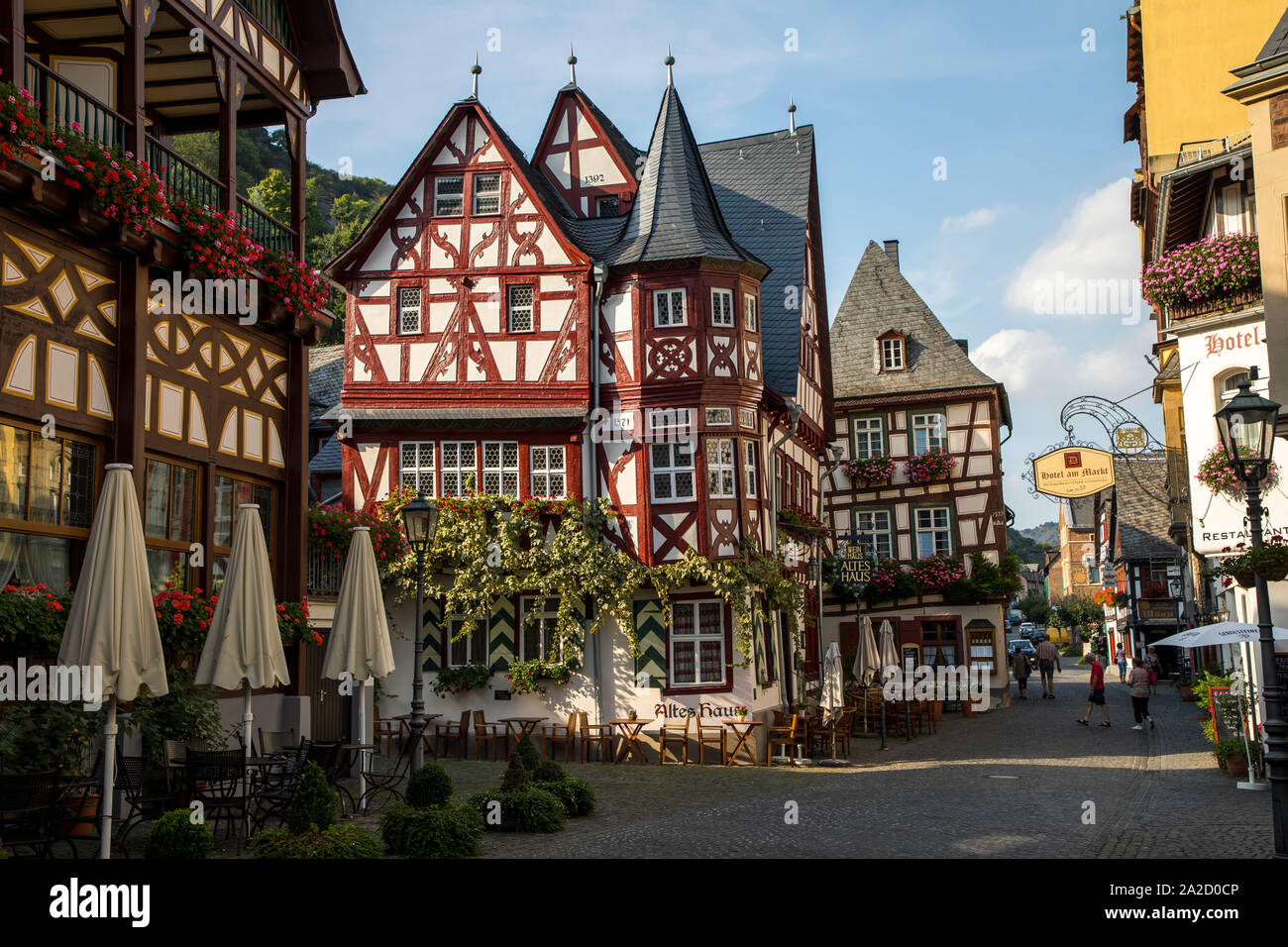 The old town of Bacharach on the Rhine, in the Upper Middle Rhine ...