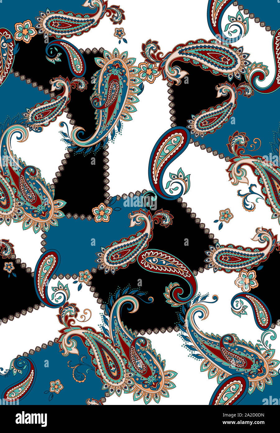Seamless colored Paisley pattern, patch for print, fabric, textile ...