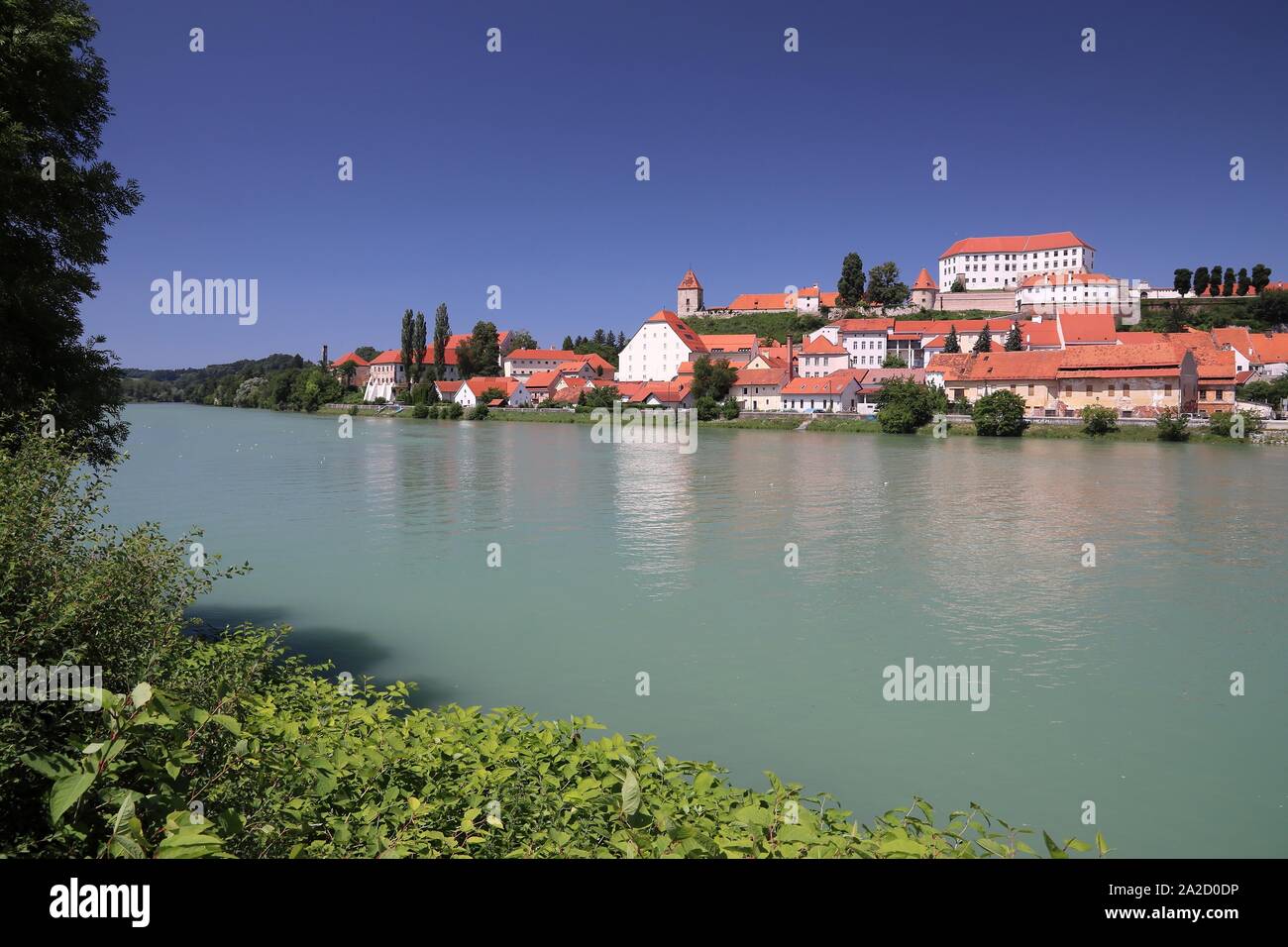Ptuj Castle in Slovenia. Medieval landmark alongside Drava river Stock ...