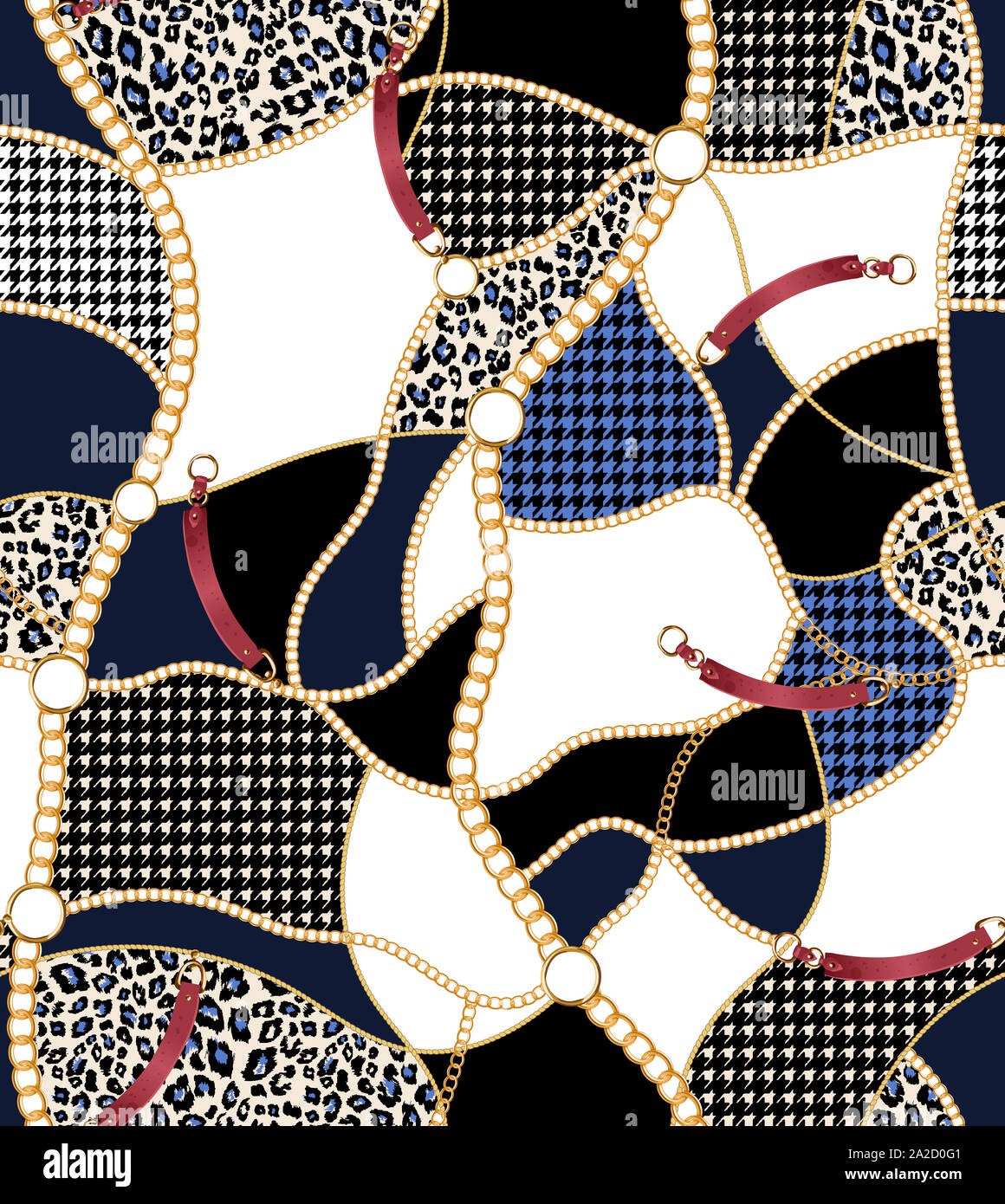 Seamless pattern with gold chains and belts, patch for print, fabric ...